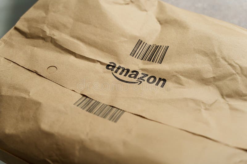 A Close-up of an Amazon Package, Representing Online Shopping, E ...