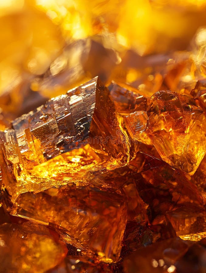 Close-up of an Amber Crystal with Golden Hues and Intricate Patterns ...