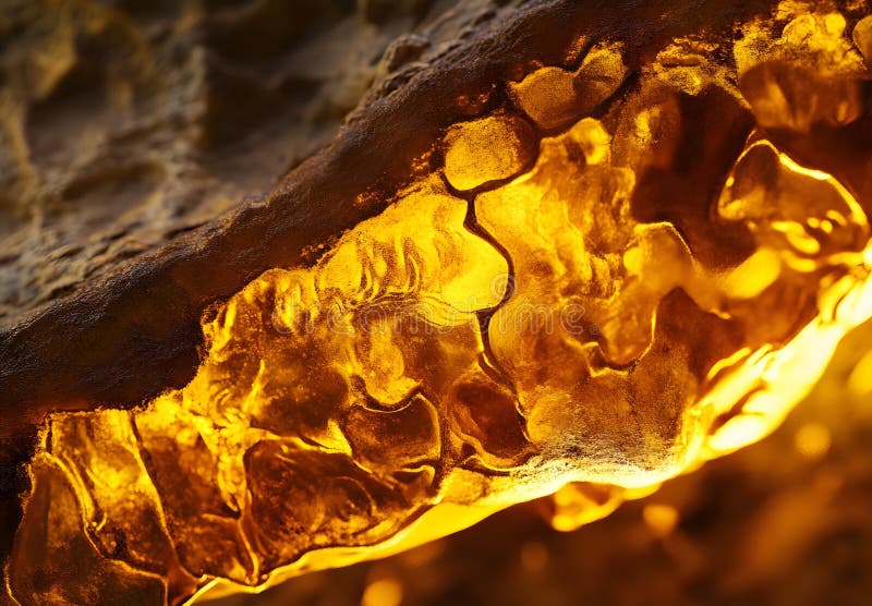Amber Stone Glow in Cave with Firelight Stock Illustration ...