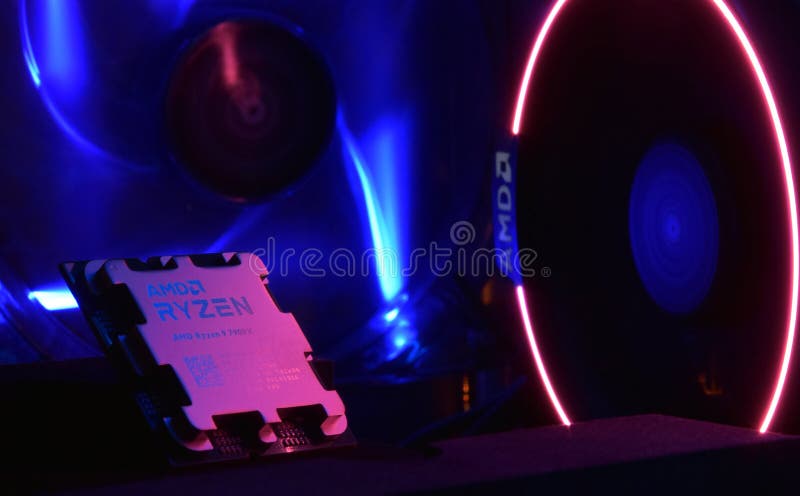 Close-up of an AMD Ryzen 9 3900X Processor, Against the Backdrop of ...