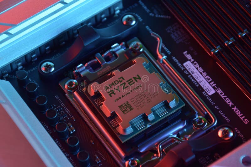 Close-up of an AMD Ryzen 9 3900X Processor Installed on a Motherboard ...