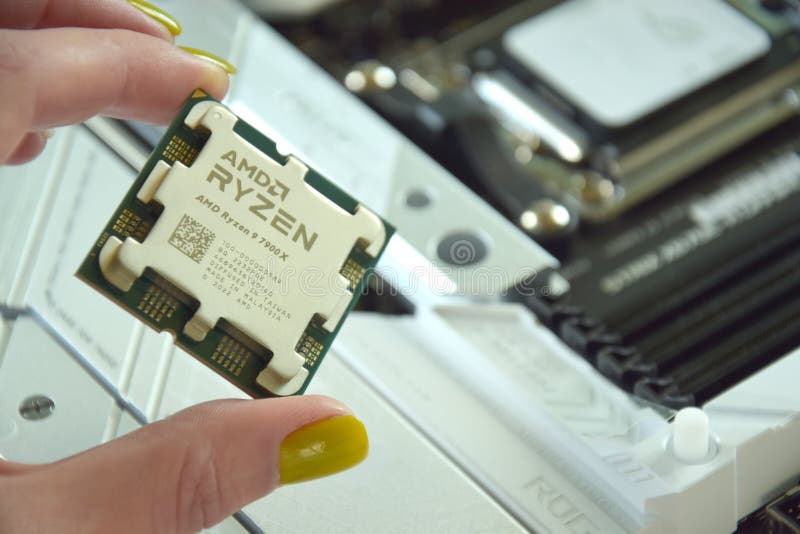 Close-up of an AMD Ryzen 9 3900X Processor Installed on a Motherboard ...
