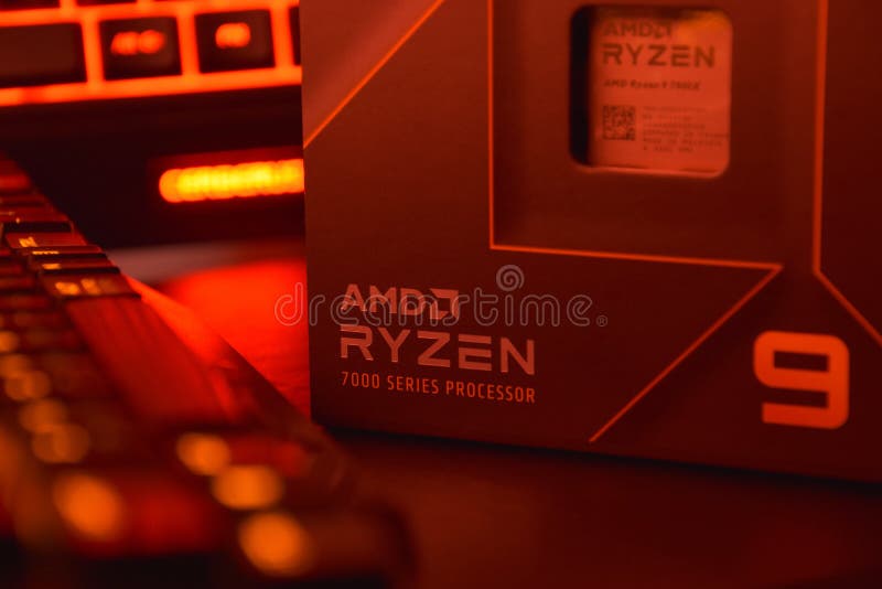A Close-up of an AMD Ryzen 9 3900X Processor in a Packaging Box with ...