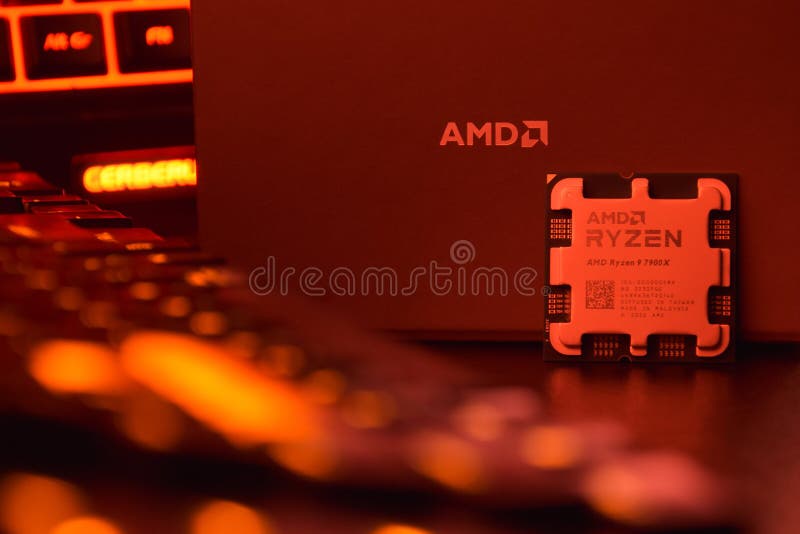 A Close-up of an AMD Ryzen 9 3900X Processor in a Packaging Box with ...