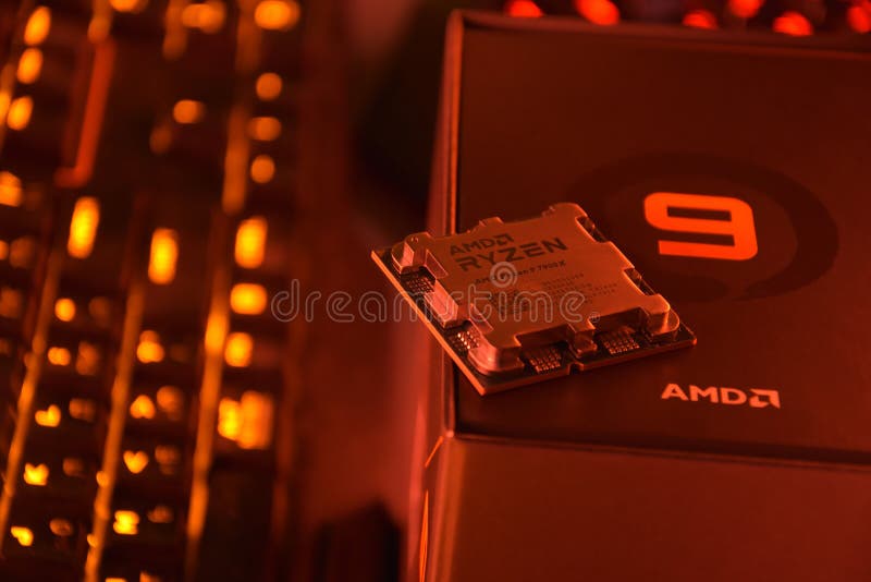 A Close-up of an AMD Ryzen 9 3900X Processor in a Packaging Box with ...