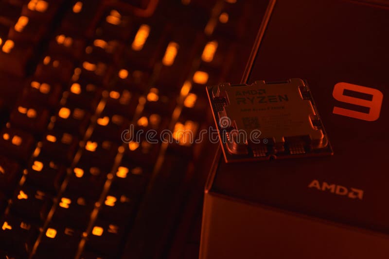 A Close-up of an AMD Ryzen 9 3900X Processor in a Packaging Box with ...