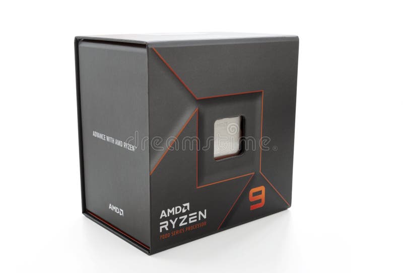 A Close-up of an AMD Ryzen 9 7900X Processor in a Packaging Box ...
