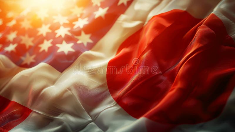 Close-up of the American and Japanese Flags Waving in the Sunlight ...