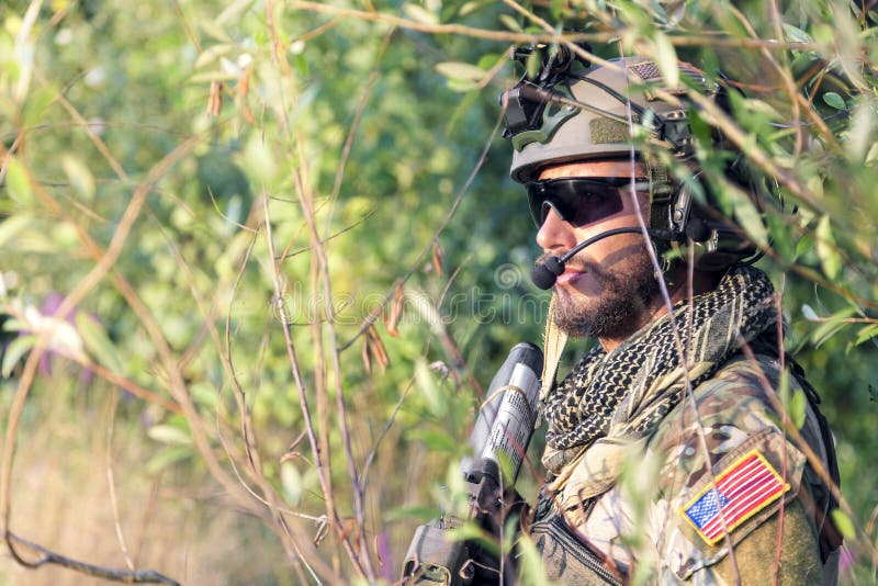 American Soldier Pointing His Rifle Stock Photo - Image of forces ...
