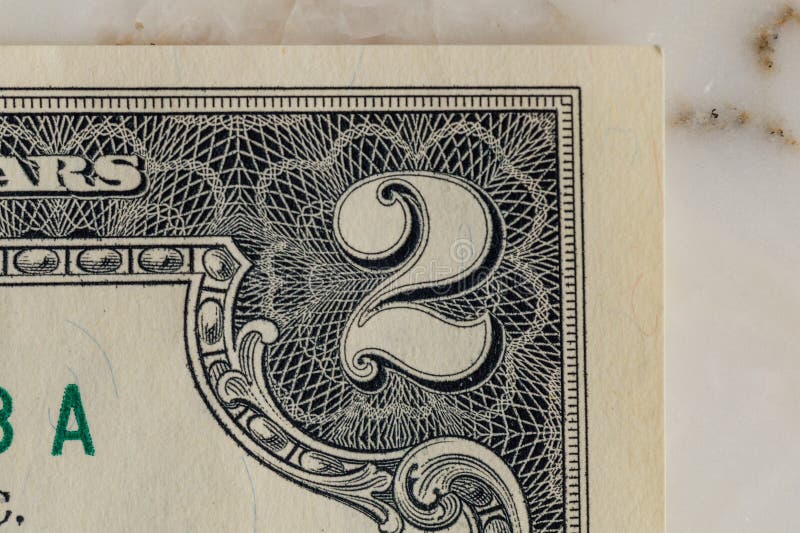 Close Up of 2 on American Two Dollar Bill Stock Illustration ...