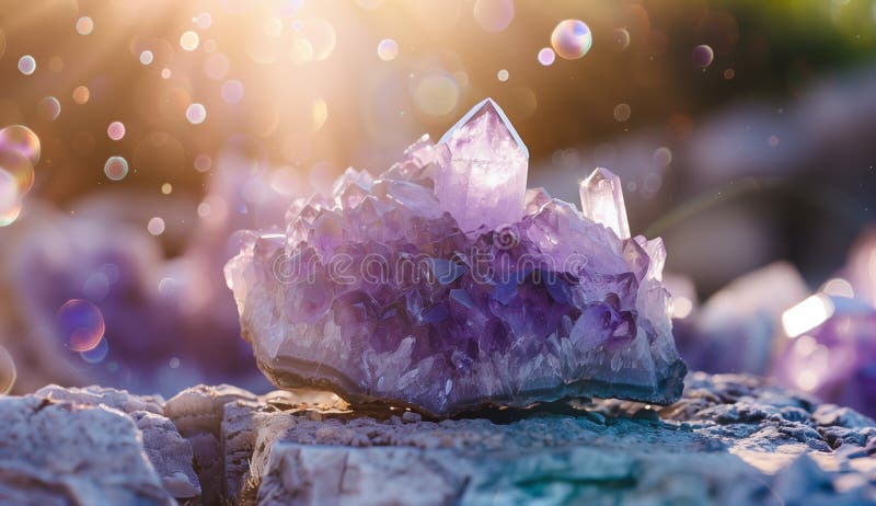 A Close-up of an Amethyst Crystal, Shining Under the Sunlight with ...