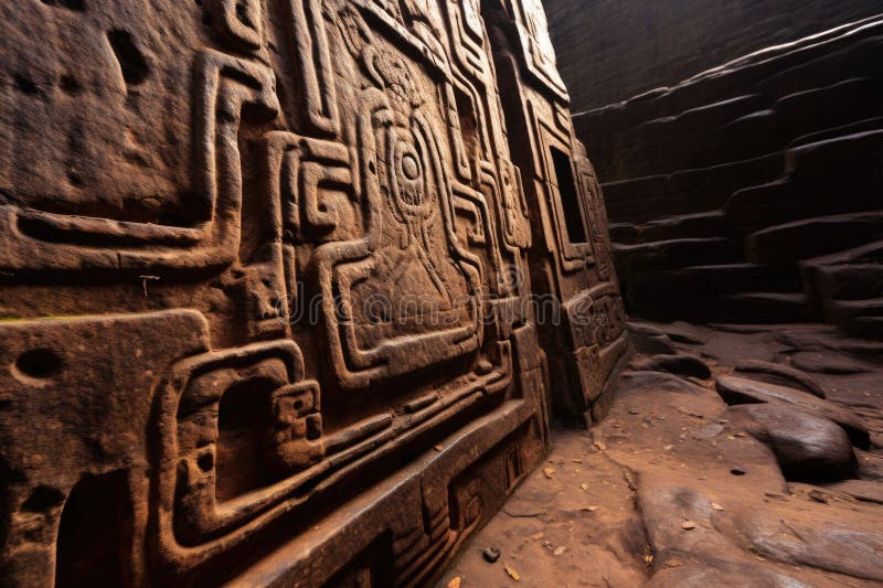 A Close-up of Ancient Carvings on the Labyrinth Walls Stock Photo ...