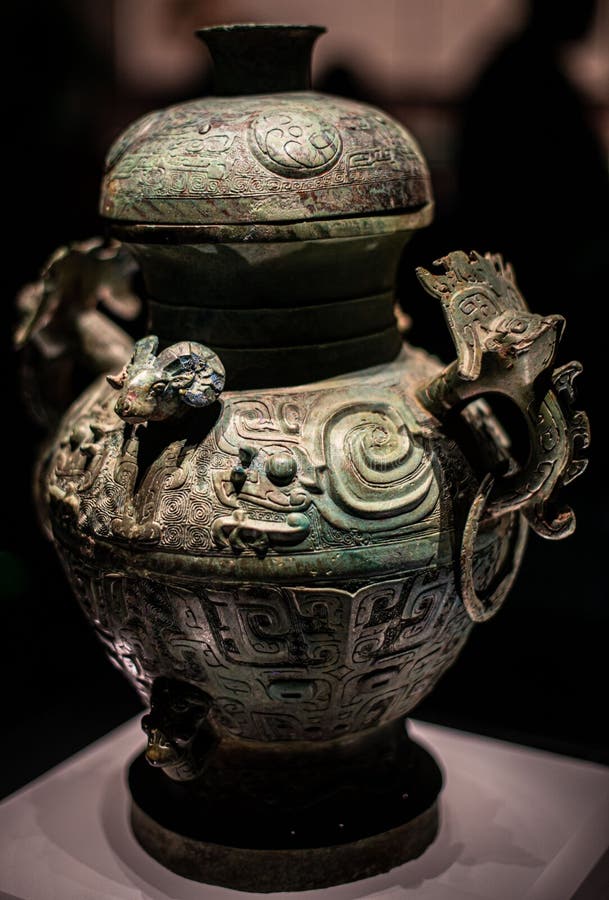 Close Up of an Ancient Chinese Bronze Jar Displayed in a Museum ...