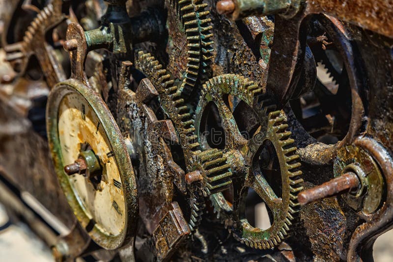 Close-up of an Ancient Clock Gears Metal Mechanism Stock Image - Image ...
