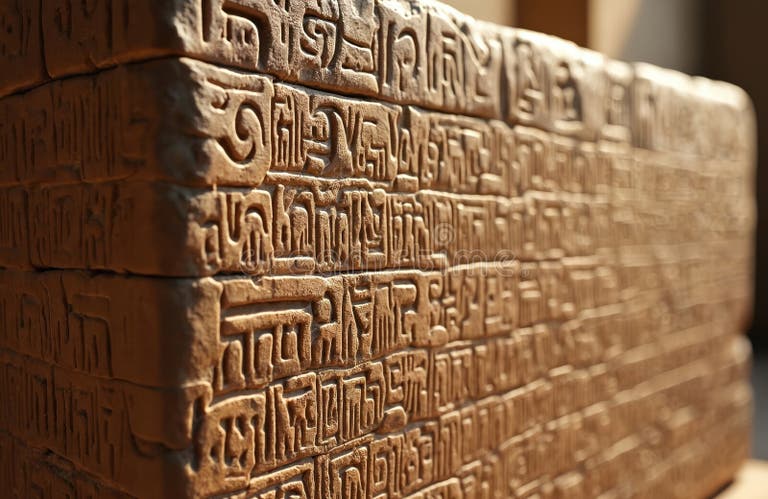 Close-up of Ancient Cuneiform Script on Stone Tablet. Historical ...
