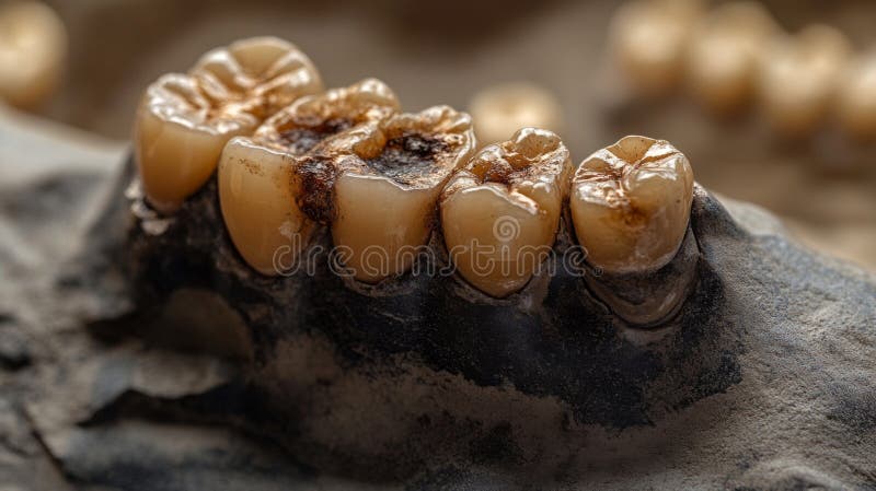 Close-up of Ancient Human Jawbone Fossil Showing Worn Teeth Stock ...