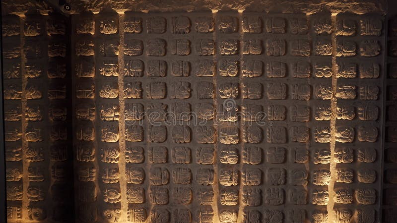 Mayan Glyphs Carved Stone Wall Illuminated Detail Stock Video - Video ...