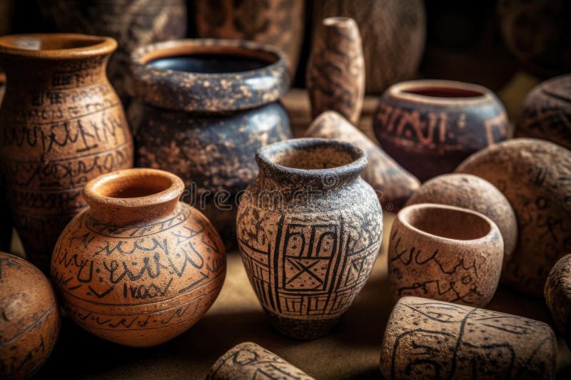 Close-up of Ancient Pottery Symbols and Inscriptions Stock Illustration ...