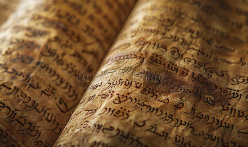 Close-up of an Ancient Scroll with Flowing Script and Symbols Written ...