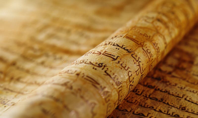 Close-up of an Ancient Scroll with Flowing Script and Symbols Written ...