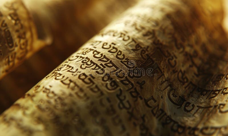 Close-up of an Ancient Scroll with Flowing Script and Symbols Written ...