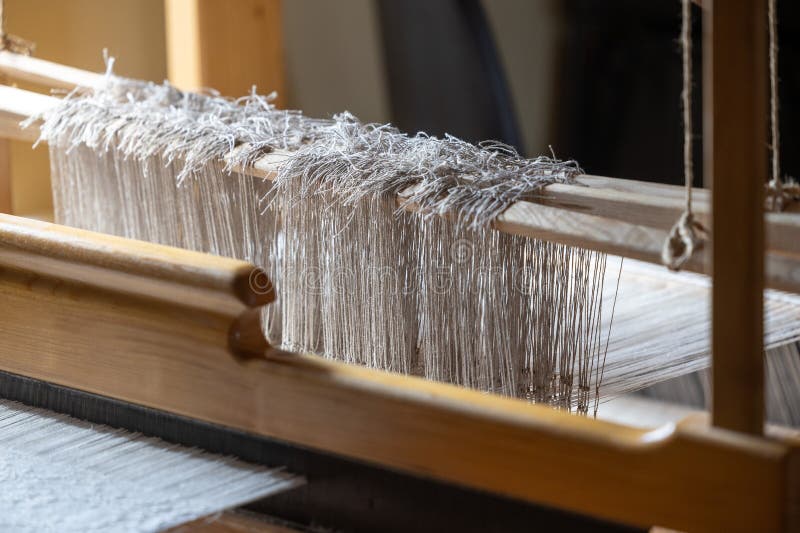 Close-up of Ancient Traditional Hand Weaving Loom or Weaving Machine ...