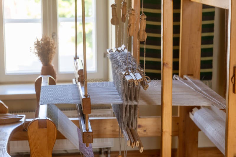 Close-up of Ancient Traditional Hand Weaving Loom or Weaving Machine ...