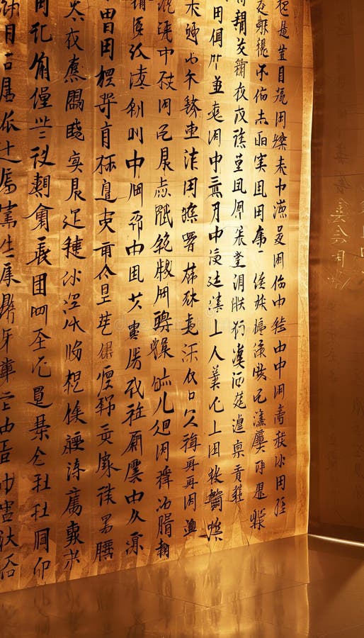 Close Up of an Ancient Transparent Scroll Featuring Flowing Chinese ...