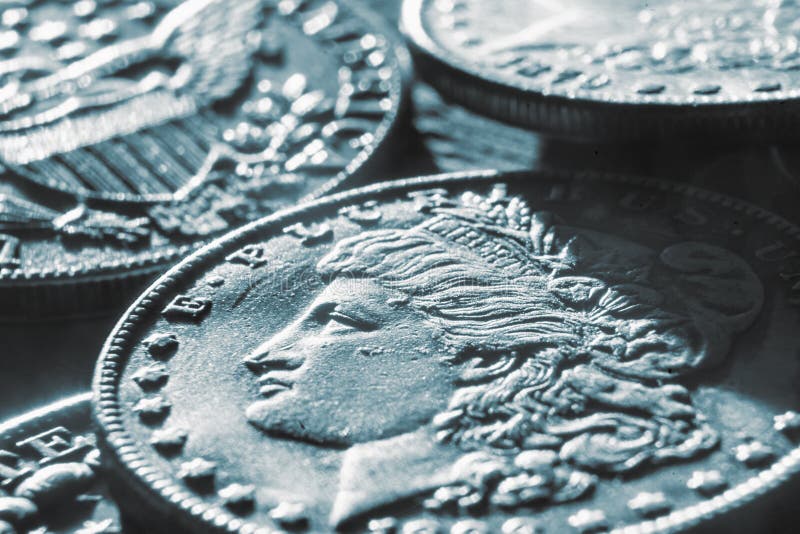 Close Up Ancient US Dollar Coins Background. Macro Image Stock Photo ...
