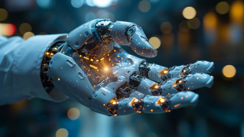 Close-up of Android Robot S Hand Controlled by AI Electronic Impulses ...