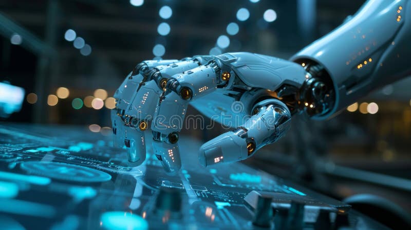 Close-up of Android Robot S Hand Controlled by AI Electronic Impulses ...