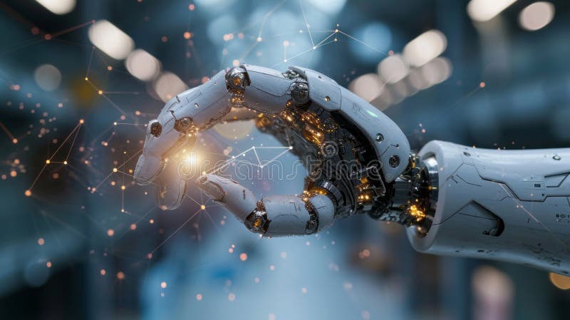 Close-up of Android Robot S Hand Controlled by AI Electronic Impulses ...