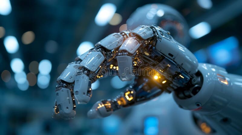 Close-up of Android Robot S Hand Controlled by AI Electronic Impulses ...