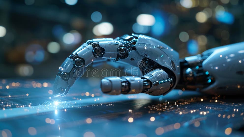 Close-up of Android Robot S Hand Controlled by AI Electronic Impulses ...