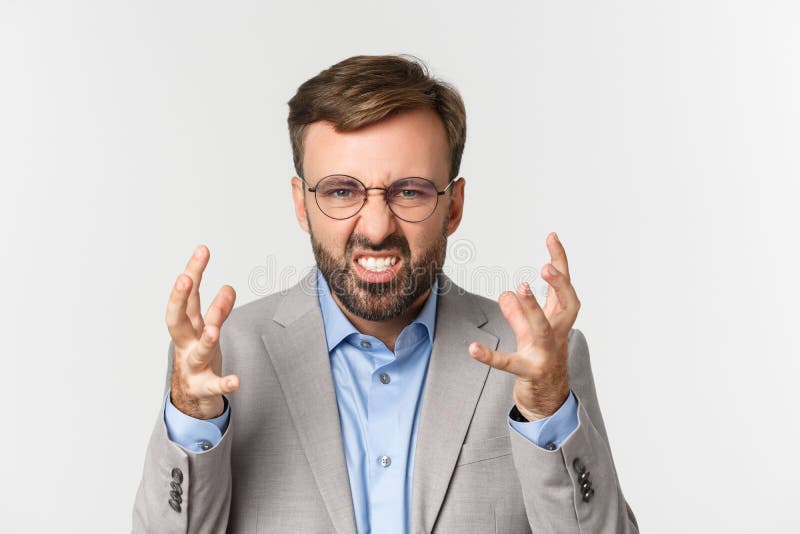 Close Up Of Angry Caucasian Man Looking Mad Grimacing And Shaking