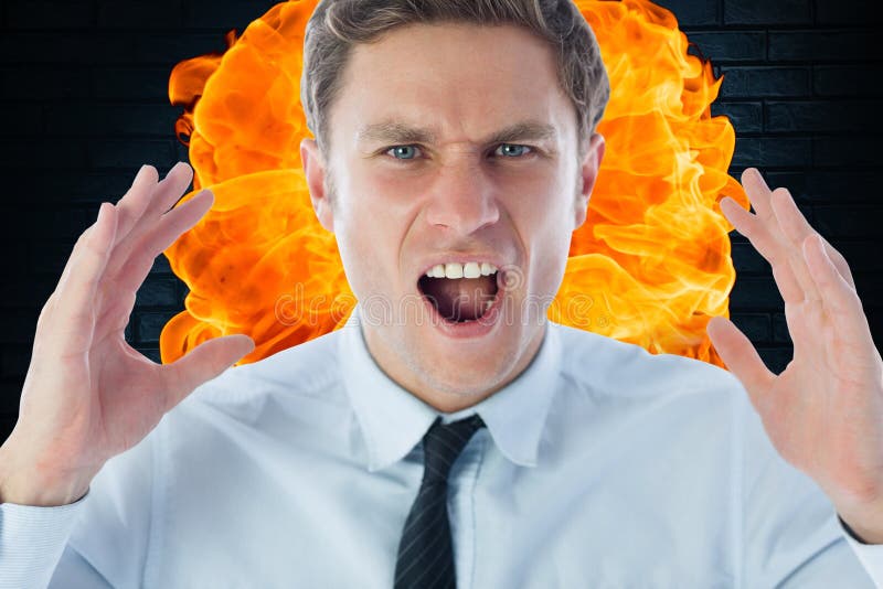 Close-up of Angry Businessman Shouting Against Fire Stock Image - Image ...