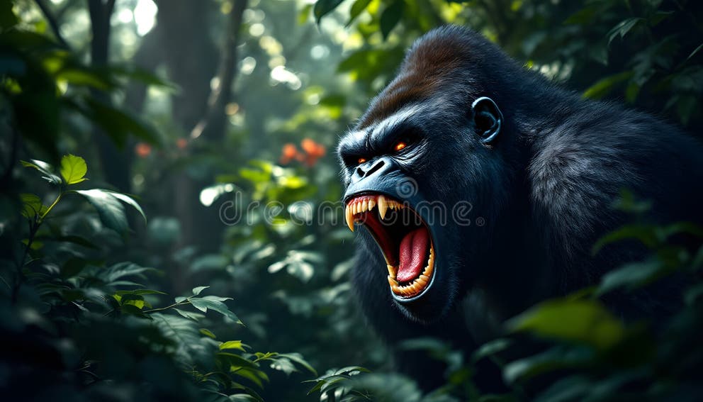 Angry Gorilla in the Jungle S Depth Stock Illustration - Illustration ...