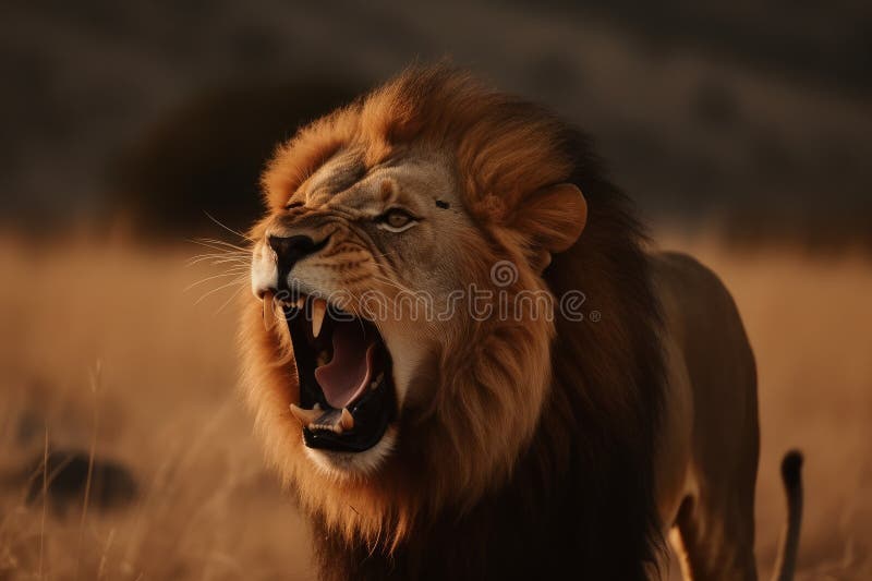Close-up of an Angry Roaring Lion Ready To Attack. Generative AI Stock ...
