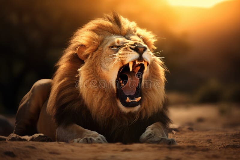 Close-up of an Angry Roaring Lion Ready To Attack. Generative AI Stock ...
