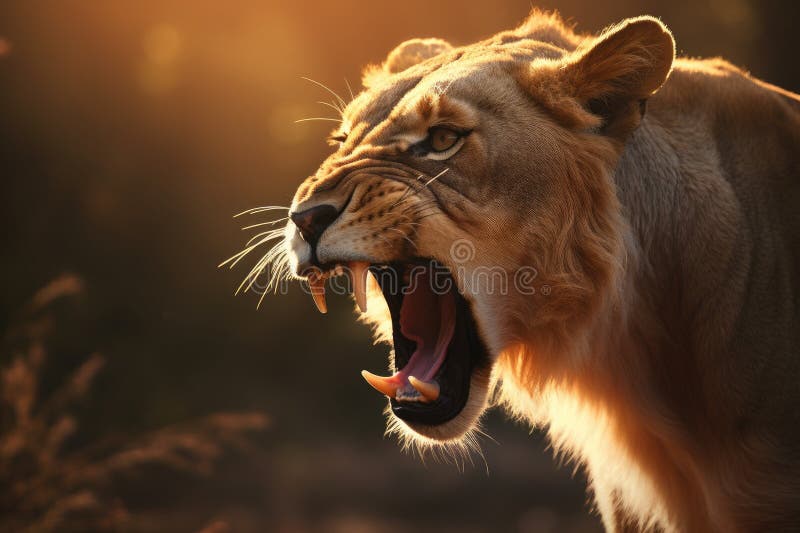 Close-up of an Angry Roaring Lion Ready To Attack. Generative AI Stock ...