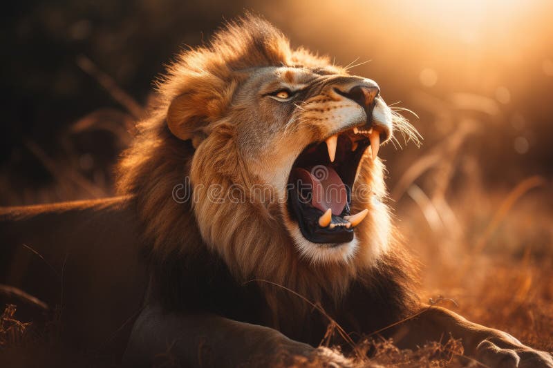 Close-up of an Angry Roaring Lion Ready To Attack. Generative AI Stock ...