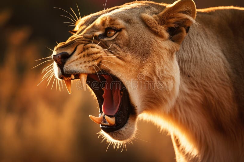 Close-up of an Angry Roaring Lion Ready To Attack. Generative AI Stock ...
