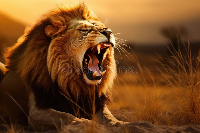 Close-up of an Angry Roaring Lion Ready To Attack. Generative AI Stock ...