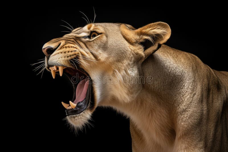 Close-up of an Angry Roaring Lion Ready To Attack. Generative AI Stock ...