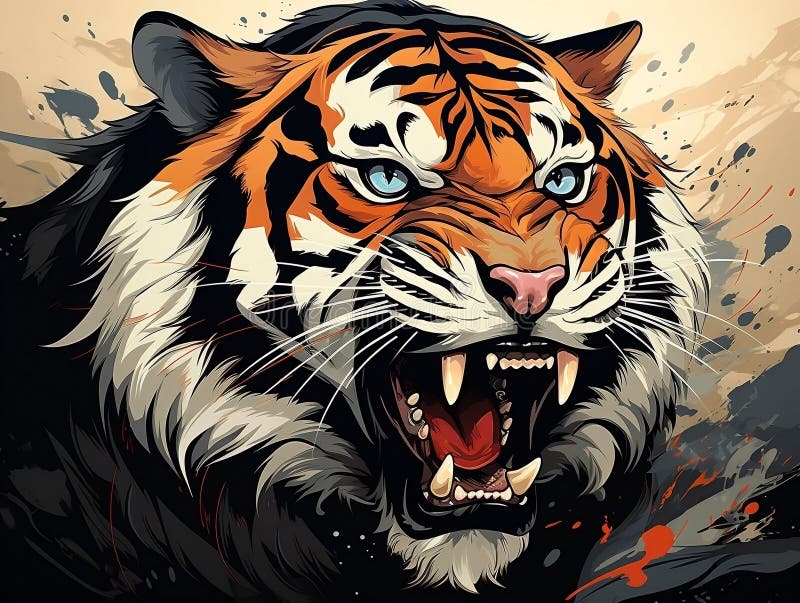 Angry roaring tiger head stock illustration. Illustration of roaring ...