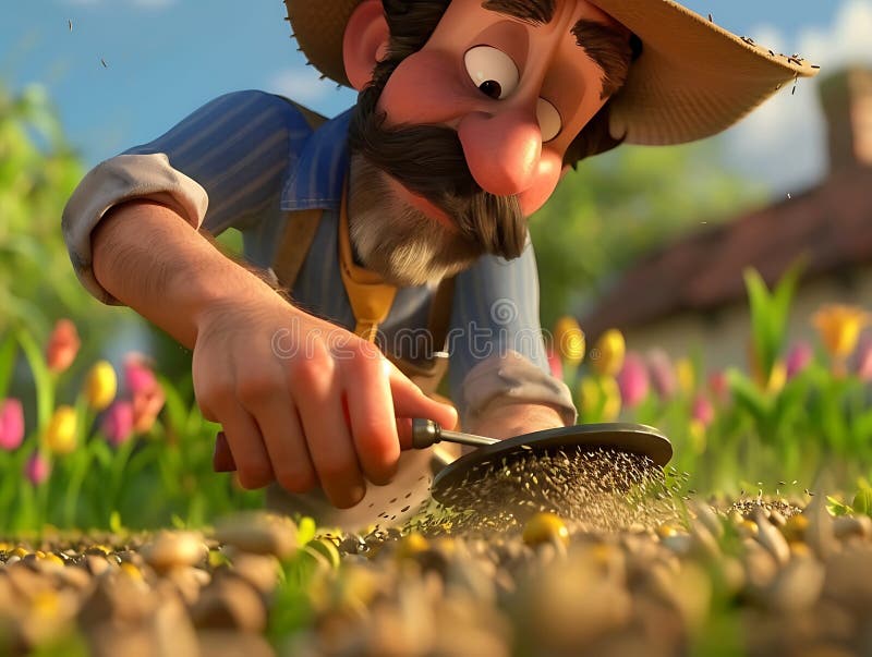 Close-up of Animated Farmer Sowing Seeds with a Hand Spreader Stock ...
