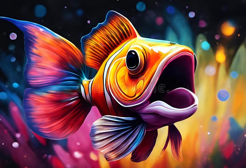 A Close Up of an Animated Fish with it S Mouth Open Stock Illustration ...