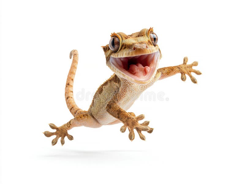 Close-up of an Animated Gecko with Surprised Expression, Brown, Tan ...