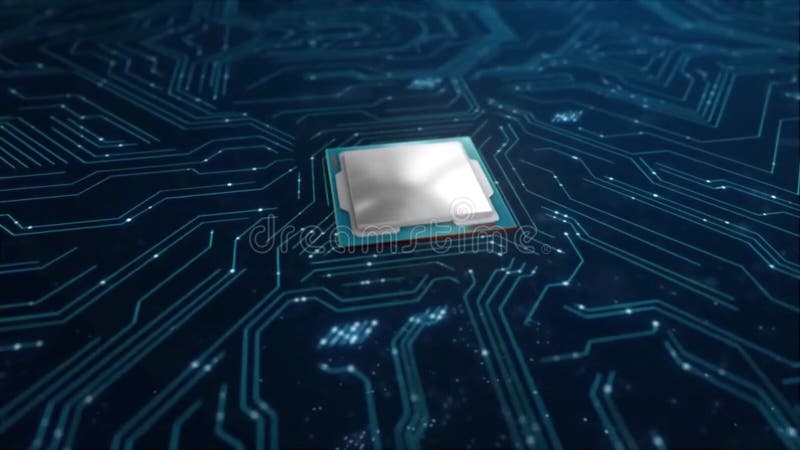 Close-Up Animation of Microchip on Circuit Board Representing AI ...