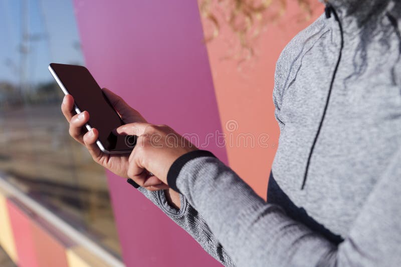 Close Up of an Anonymous Woman Using Cellphone Stock Image - Image of ...